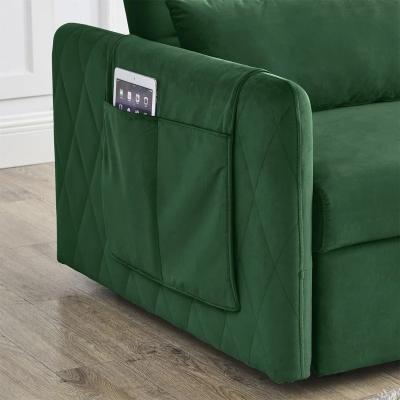 Cina divano a doppio uso multifunzionale con letto pieghevole divano verde velluto letto prezzi bassi con tasca laterale in vendita
