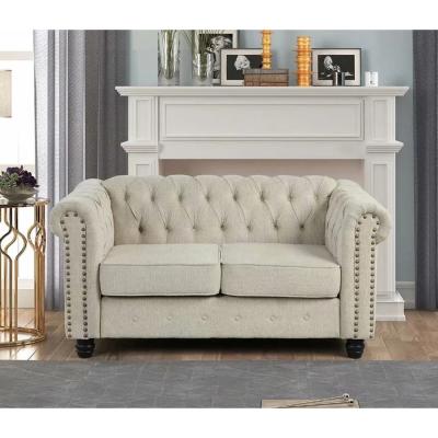 China Chesterfield arm 3+2+1 seater sofa set with button tufted design light Grey Color Linen fabric Sofa for living room à venda