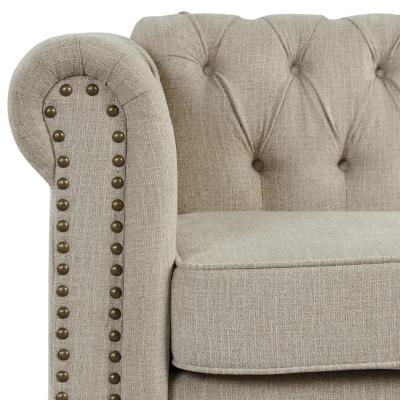 China Chesterfield arm 3+2+1 seater sofa set with button tufted design light Grey Color Linen fabric Sofa for living room à venda