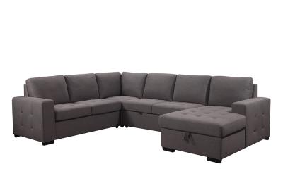 Cina Moderno in forma di U 2pc seduta angolo e seduta da letto con / letto estraibile salotto sezionale divano set di stoffa di lino in vendita