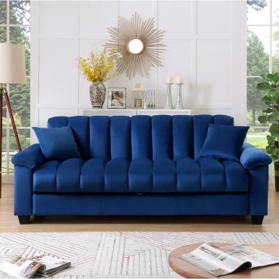 Cina Grande caricamento facile da assemblare a mano Loveseat Sleeper hotel blu velluto riconfigurabile divano letto con deposito in vendita