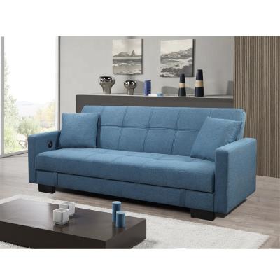 Cina Comodo divano in tessuto trasformabile di colore blu moderno, letto pieghevole con USB in vendita