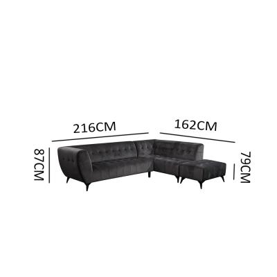 Multiscene Velvet Luxury Corner Sofa Anti Scratch Black Color