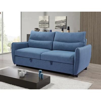 Cina Materiale personalizzato Trasloco verso il basso retro Divano a telaio di legno 3 posti divano pieghevole in tessuto blu letto in vendita