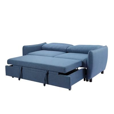 Cina Materiale personalizzato Trasloco verso il basso retro Divano a telaio di legno 3 posti divano pieghevole in tessuto blu letto in vendita