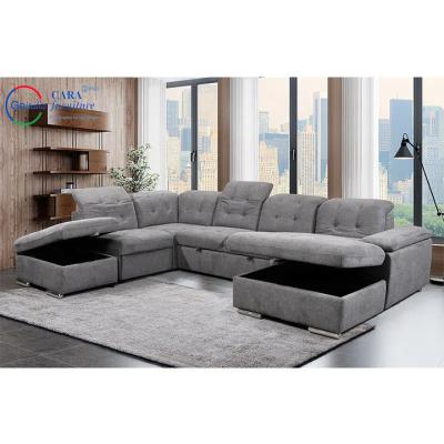 Cina Divano a forma di U sezionale letto multifunzionale ripiegabile mobili da soggiorno ripiegabile di tessuto divano letto in vendita