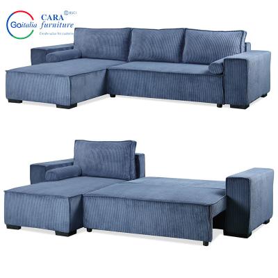 Cina Ingrosso Soggiorno Prezzo economico Tessuto blu morbido Buona elasticità Mobili moderni Letto divano a forma di L in vendita
