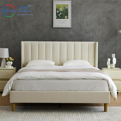 China Minimalist Fabric King Sized Bed With Solid Wood Frame And 40004 Model At In White for sale