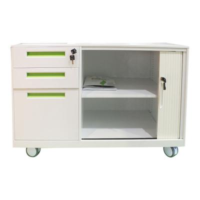China 3 drawer Tambour door mobile cabinet, 2 keys for lock, strong wheels with brake funtion, 3 section slide for sale