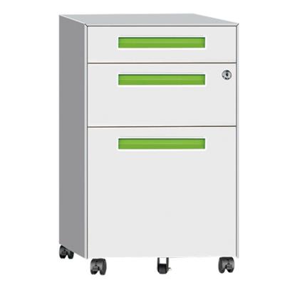 China 3 drawer power coating nylon wheels movable pedestal cabinet filing cabinet metal furniture for sale