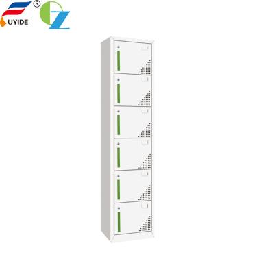China Modern waterproof durable 6 door steel clothing locker, brand lock, fold key, adjustable shelves, size:H1850xW380xD450mm for sale