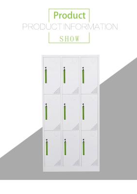 China Modern Design 9 door metal office clothing locker, knock down structure, brand lock, fold key, size:H1850xW900xD450mm for sale