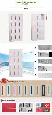 China Metal adjustable shelf knock-down 12 door clothing steel lockers, cyber lock with 2 keys, fold key, know down structure for sale