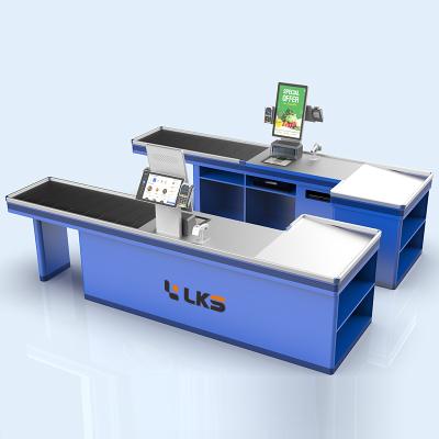 China LKS Custom Smart Checkout Terminal Conveyor Belt Retail Cash Register With Full Settlement Functions for sale