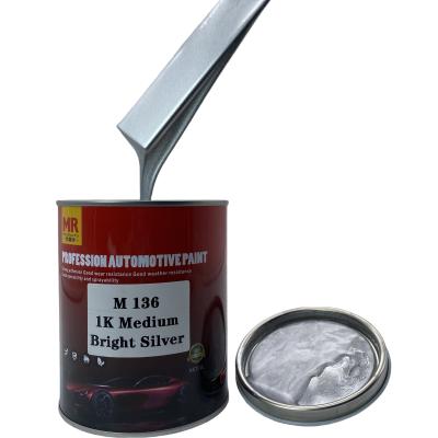 China M136 1K Medium Bright Silver Auto Paint Metallic Silver Car Paint Smooth Finish for sale