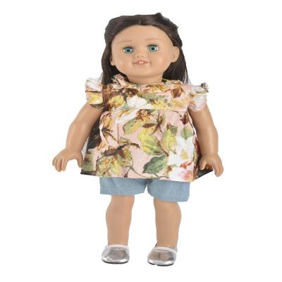 China Everyest Company Hot sale Contrast flower T-shirt doll clothes outfit 18 inch american gril doll for sale