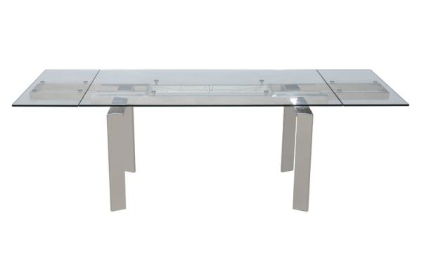 Quality 200cm Length Extendable Glass Dining Table Fire Resistant With Steel Base for sale
