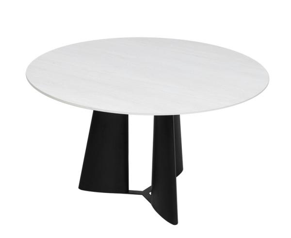 Quality Ceramic Top Fixed Type Modern Round Dining Table Easy Cleaning With Metal Base for sale