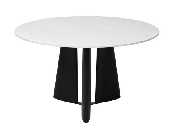 Quality Ceramic Top Fixed Type Modern Round Dining Table Easy Cleaning With Metal Base for sale