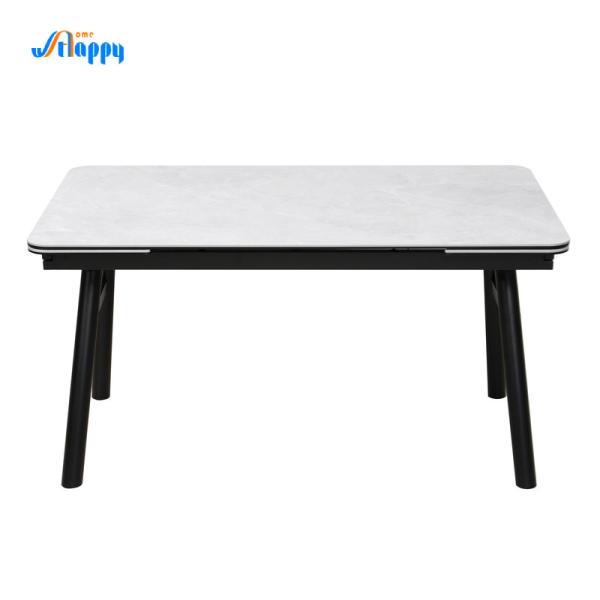 Quality Modern 850mm Width White Glass Extendable Table With Iron Base DT-1027 for sale