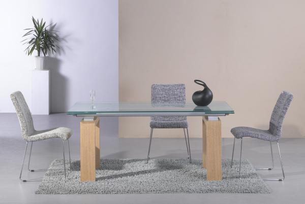 Quality Modern Style Extensible Tempered Glass Dining Tables 200cm DT-887A With Wood Leg for sale