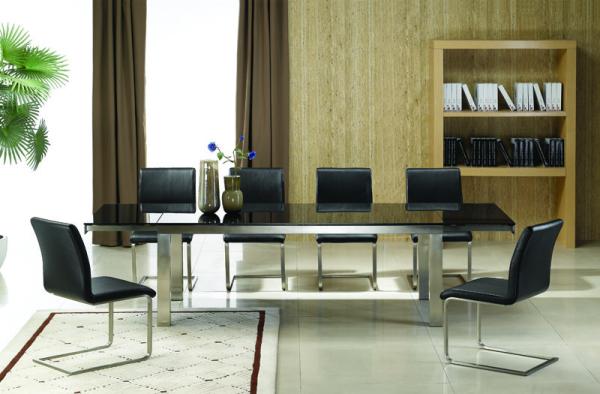Quality 2700mm Length Black Extendable Glass Dining Table Dt-0905 With Stainless Steel for sale