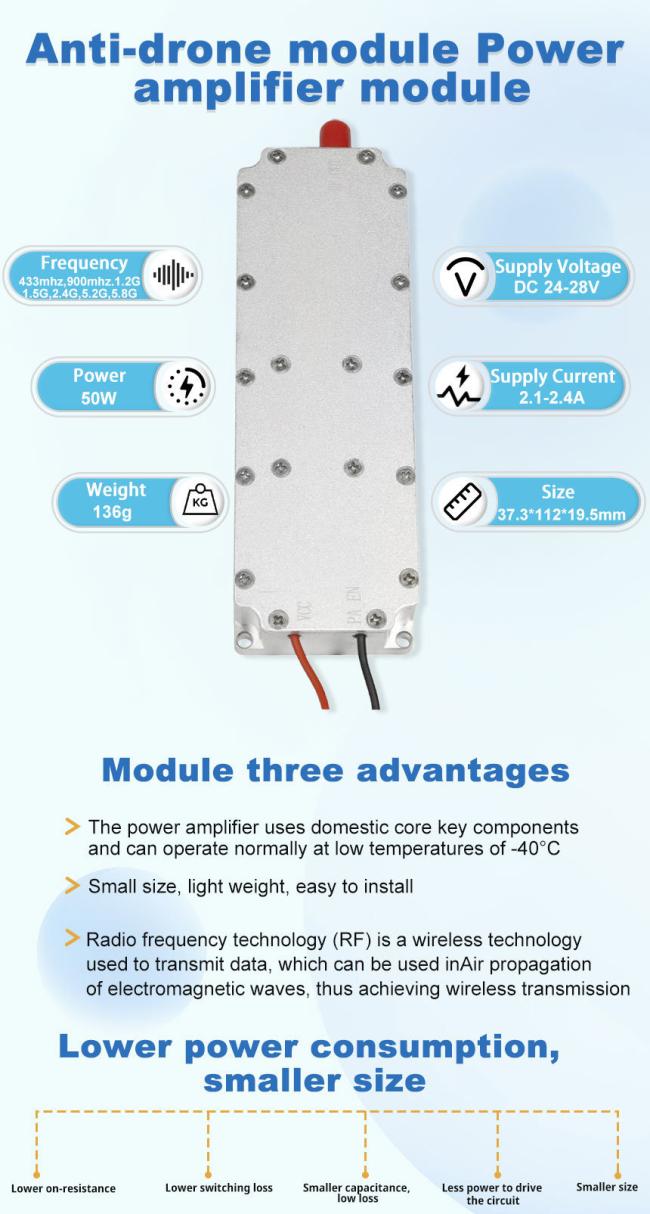 2.4GHz 2400-2500MHz 50W GaN Anti-Module for Anti Drone System Autel Anti Fpv C-Uas Mavic 3 Autel Fpv Ua Poland RF Module