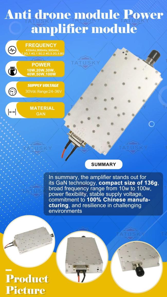 2.4G 100W GaN Anti-Module for Anti Drone System Autel Anti Fpv C-Uas Mavic 3 Autel Fpv Poland RF Module PA Module