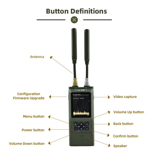 Quality Handheld Drone Detector with 100MHz-8000MHz Ultra-Wideband Coverage, Real-Time Video Capture and Precise Direction Finding for sale