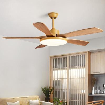 China 52 Inch 3 Leaf Solid Wood Blade Ceiling Fan Decorative Modern Luxury Custom LED Ceiling Fan With Lights for sale