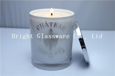 China Glass Candle Holder With Painting Logo , Candle Jar With Lid Cover for sale