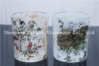 China Spray Color Glass Candle Holder With Painting Logo for sale