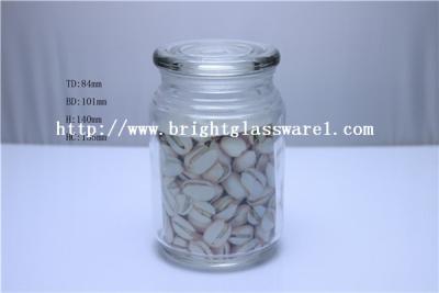 China glass storage jar, glass candy jar with lid, glass bottle for sale