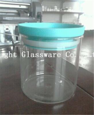 China clear glass storage jar with plastic lid, glass container for sale