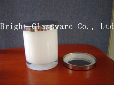 China Best design white color glass candle holder with metal lid for sale