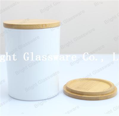 China White Candle Jar with Bamboo Lid, Wooden Bamboo Lid Jar for weddings for sale