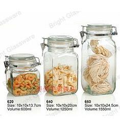 China empty food storage glass airtight jar with glass lid and metal cilp for sale