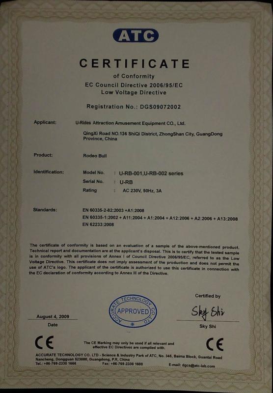 Mechanical bull CE certificate - Guangzhou U-Rides Inflatable Factory