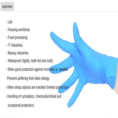 China High Quality and Low price Nitrile Gloves food grade Texfured finger   blue, white, black, pink, gree for sale