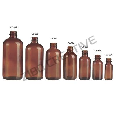 China 0.5oz-32oz Boston Round Glass Bottle Screw Top Transparent Amber Green Blue 22.5g-480g CY901-CY907 for sale
