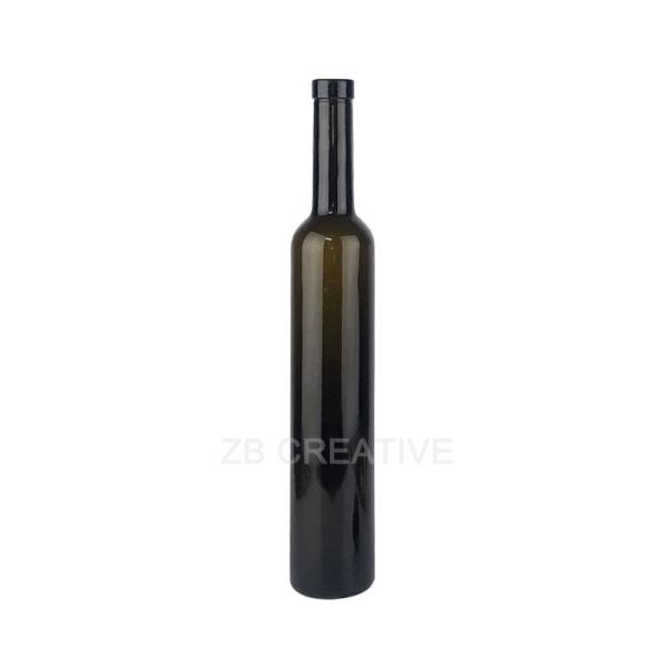 Quality Bar Top Slender Glass Ice Wine Bottle  500ml Antique Green Flint 540g 1422C for sale