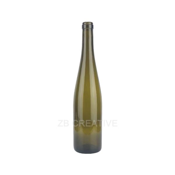 Quality 750ml Antique Green Slender Rhine Glass Wine Bottles Cork Top For Riesling 542g 5716K-1 for sale