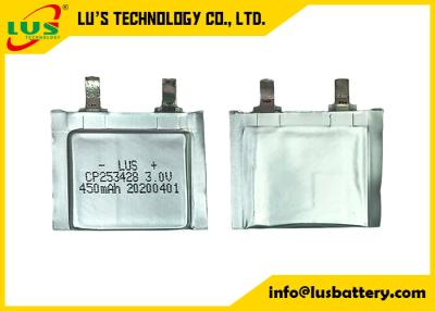 China RFID Li Polymer Battery Pack CP253428 3.0 Volt 450mah For Injection Tag for sale