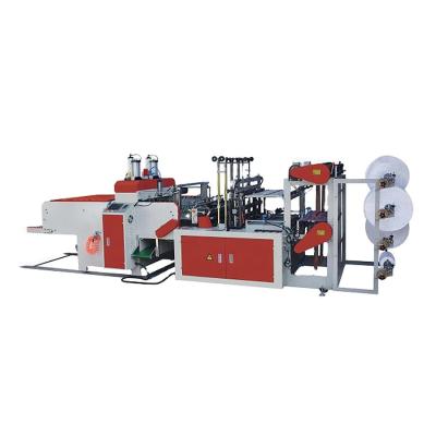 Cina 4 lines double layers heat bottom sealing and cold cutting HDPE LDPE plastic film T-shirt vest flat shopping bag making machine in vendita