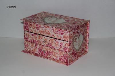 China rose flower parttern design tow drawer with mirro desktop Jewerly box for chrismats gifts set for sale