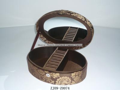 China custom high quality oval jawerly with fabric jaquard design mirror box for sale