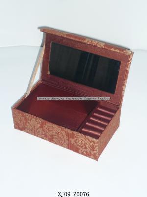 China Custom high quality Jewerly box Using Vintage Fabric Jaquared design with Mirror for sale