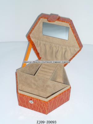 China Hexegon Pu Leather Jewerly Box  with mirror  multiply cell inside fabric design for sale