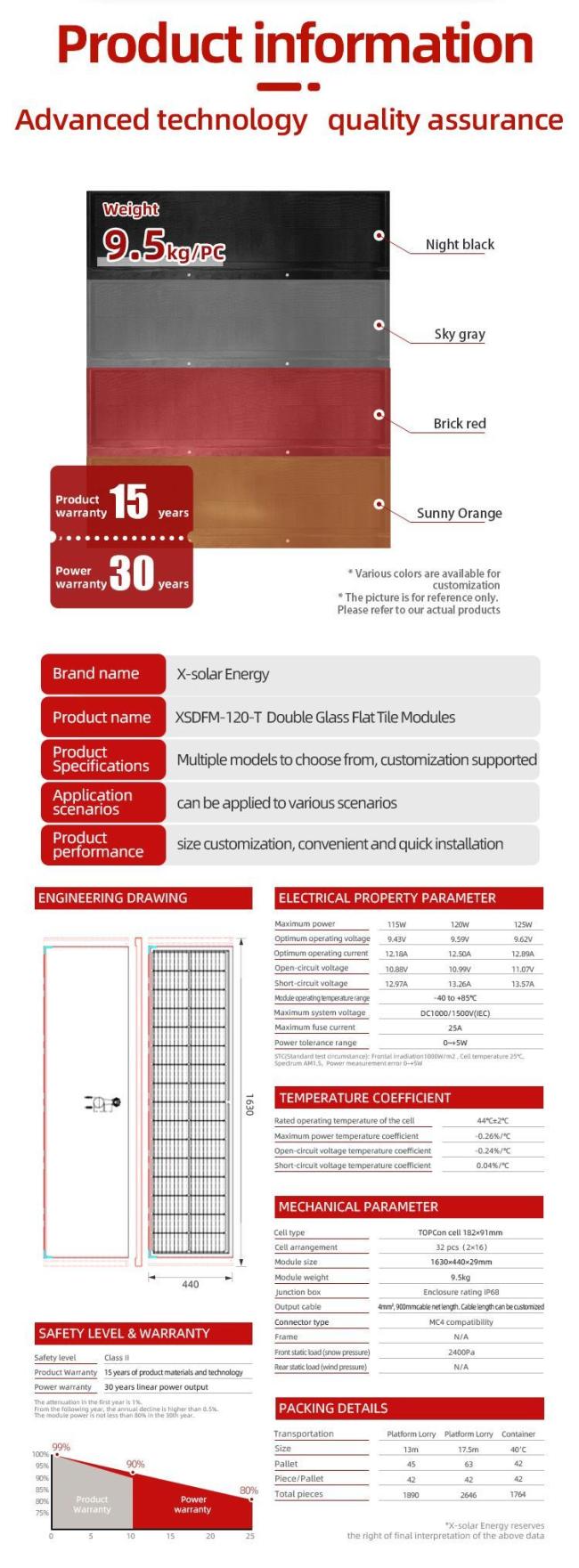 Solar Roof Tiles 1260mm*480mm Tile Flat Solar 90 Watt Tile BIPV Solar Shingle