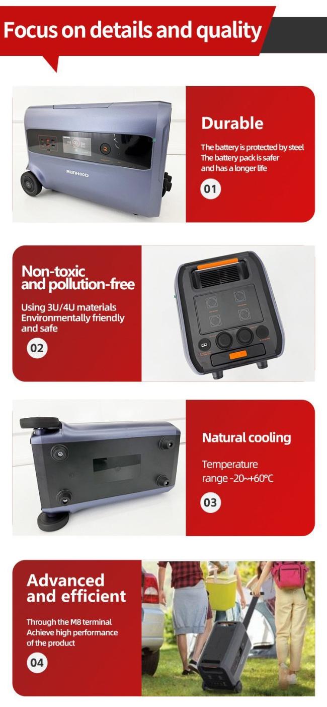 High-Capacity 2400wh LiFePO4 Lithium Lon Battery Portable Solar Energy Storage Power with Bluetooth
